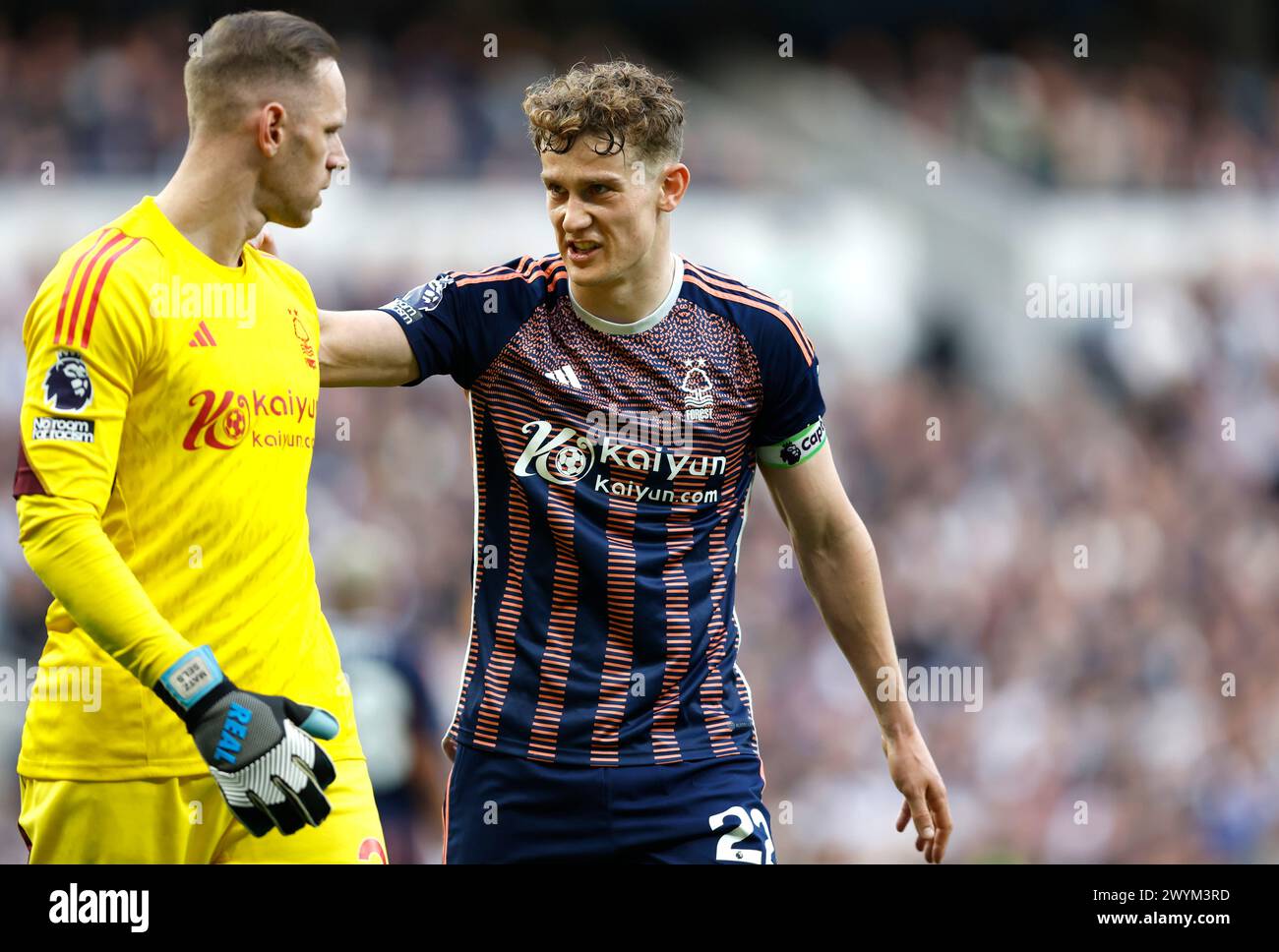Nottingham Forest's Ryan Yates (right) and goalkeeper Matz Sels during ...