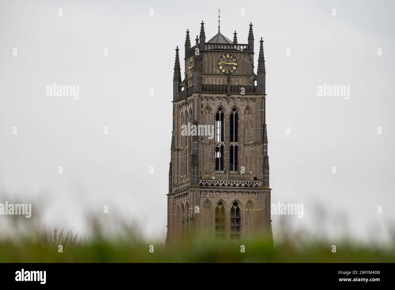 View on old church tower in Zaltbommel medieval town, Gelderland ...