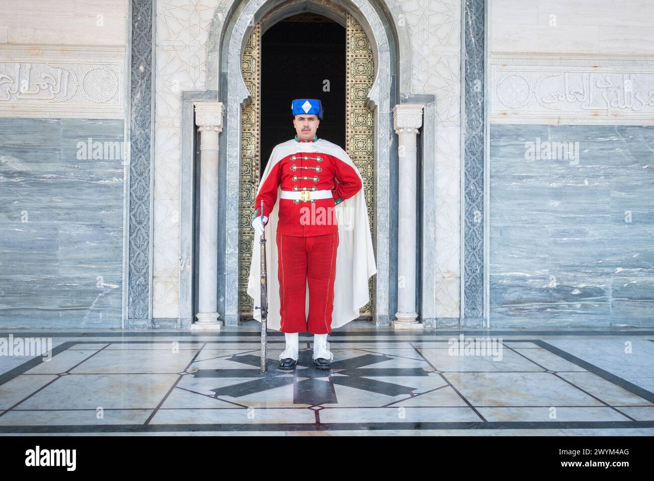 Portrait of a Moroccan royal soldier at the Mausoleum of Mohammed V in ...