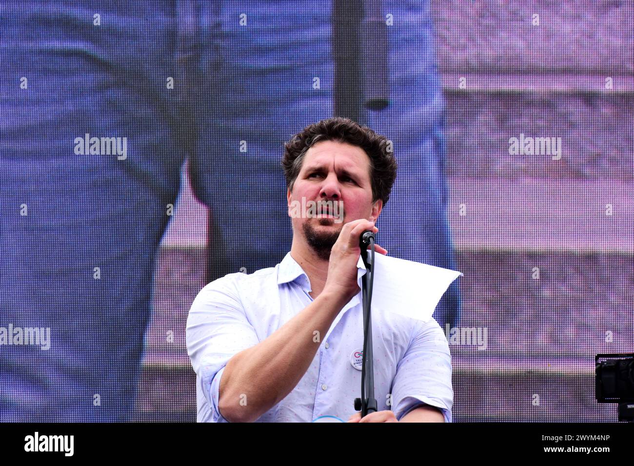April 6th, Budapest. Ervin Nagy a celebrated actor giving speech at a ...