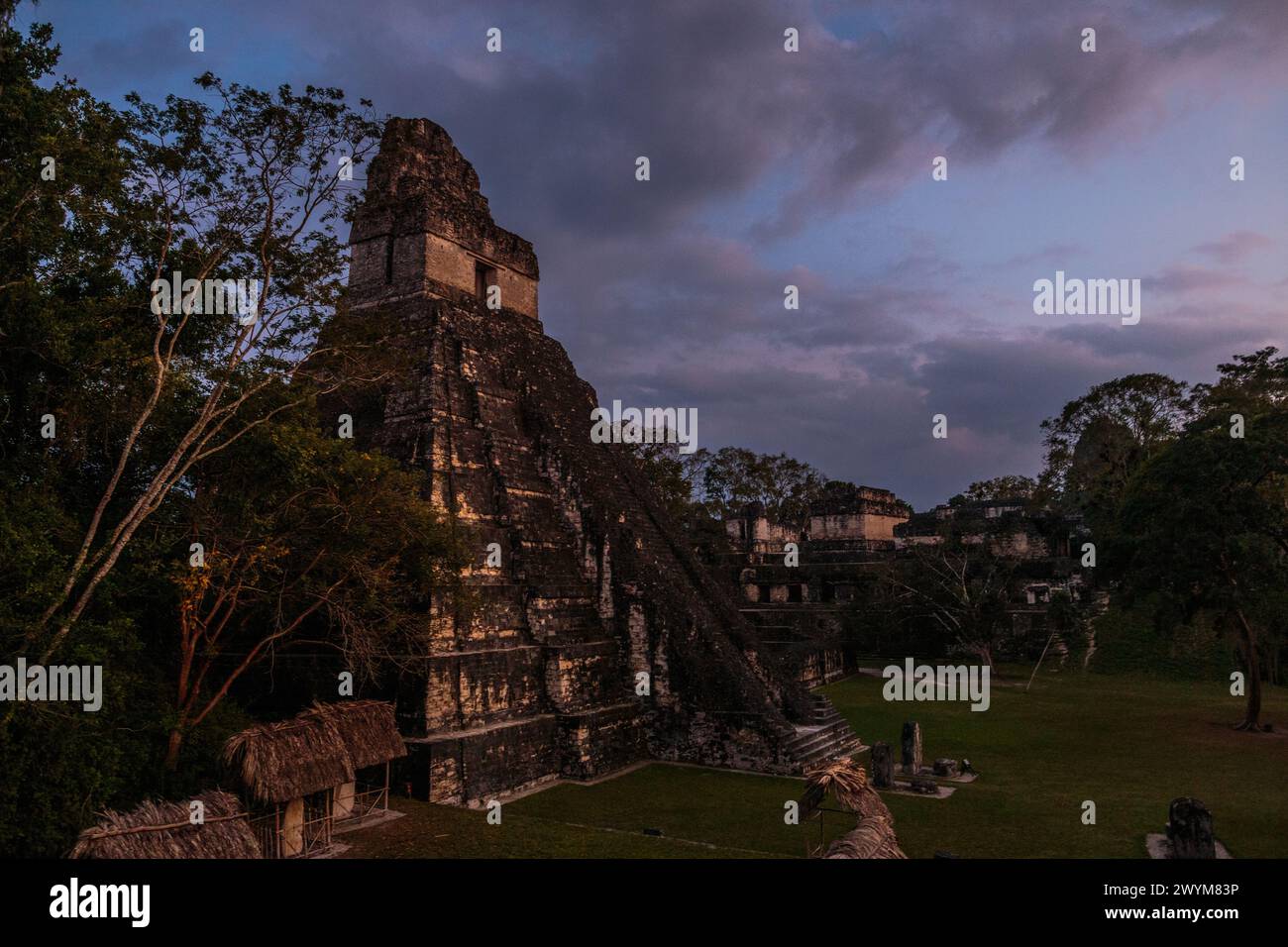 Pyramids and ruins in the Mayan city of Tikal in the jungle of northern ...