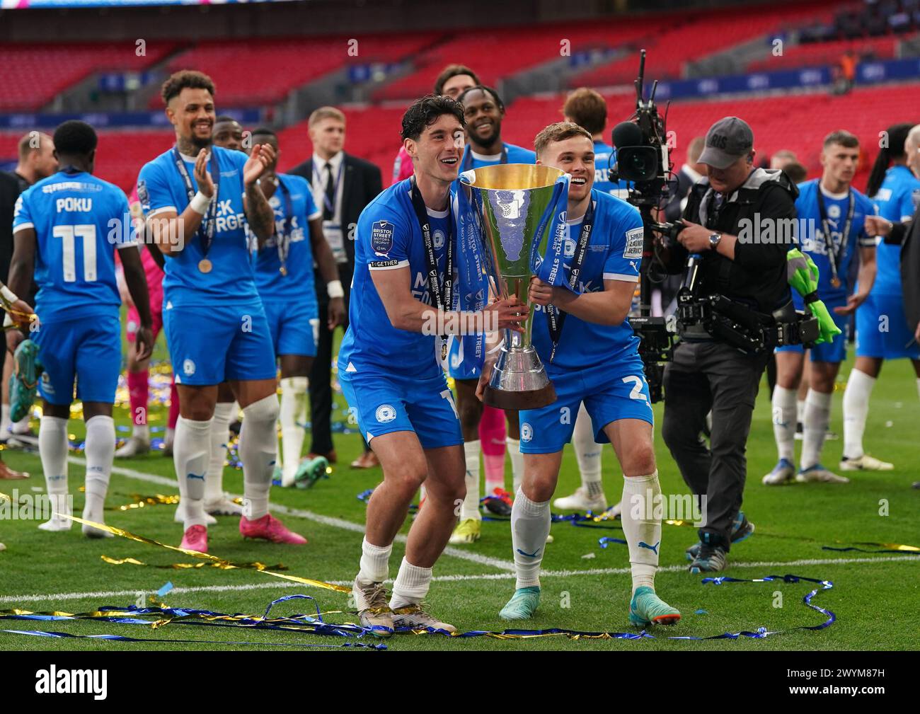 Peterborough United's Joel Randall (right) and Charlie O'Connell ...