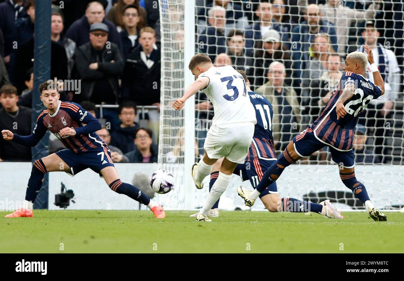 Tottenham Hotspur's Micky van de Ven scores their side's second goal of ...