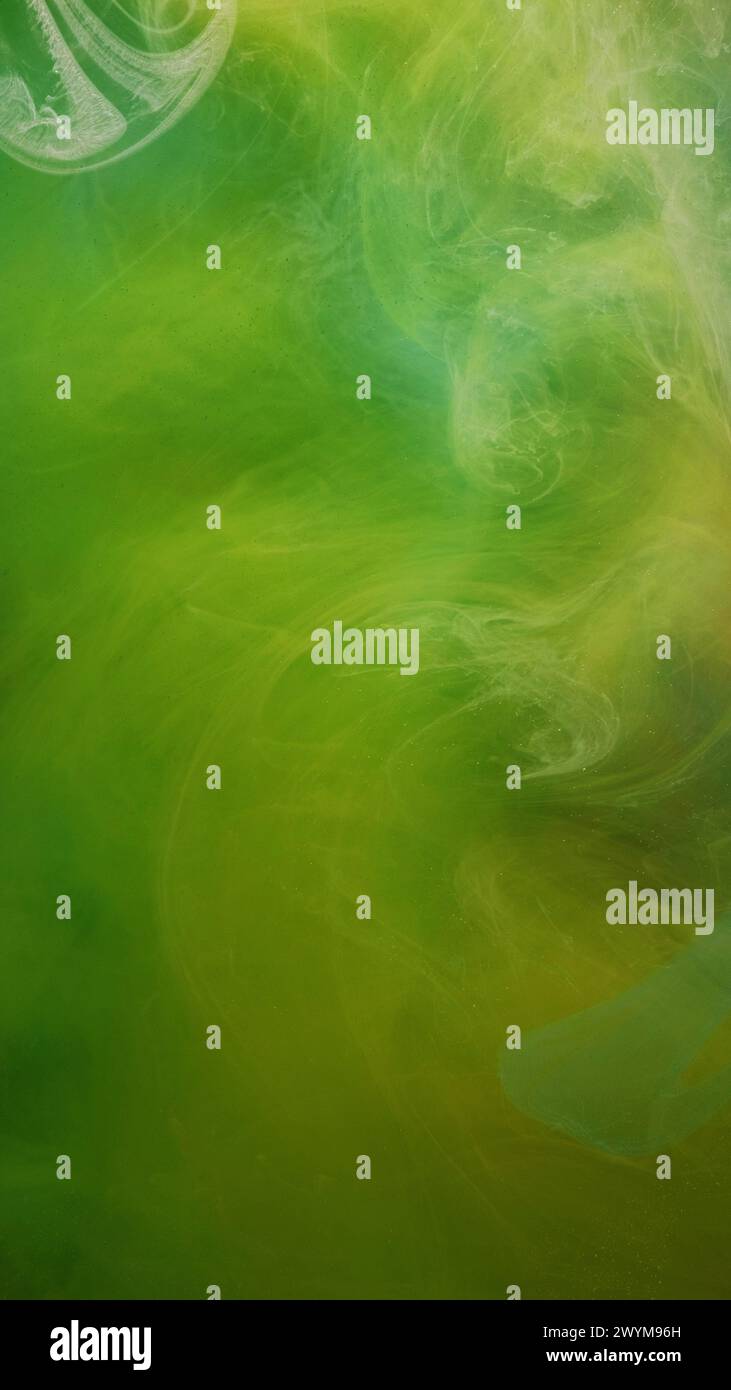 Color vapor flow. Paint haze. Fluid art. Bright green yellow white ...