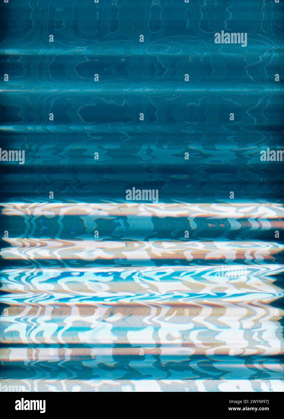 Distorted image. Glitch noise. Blue white color frequency wave stripe ...