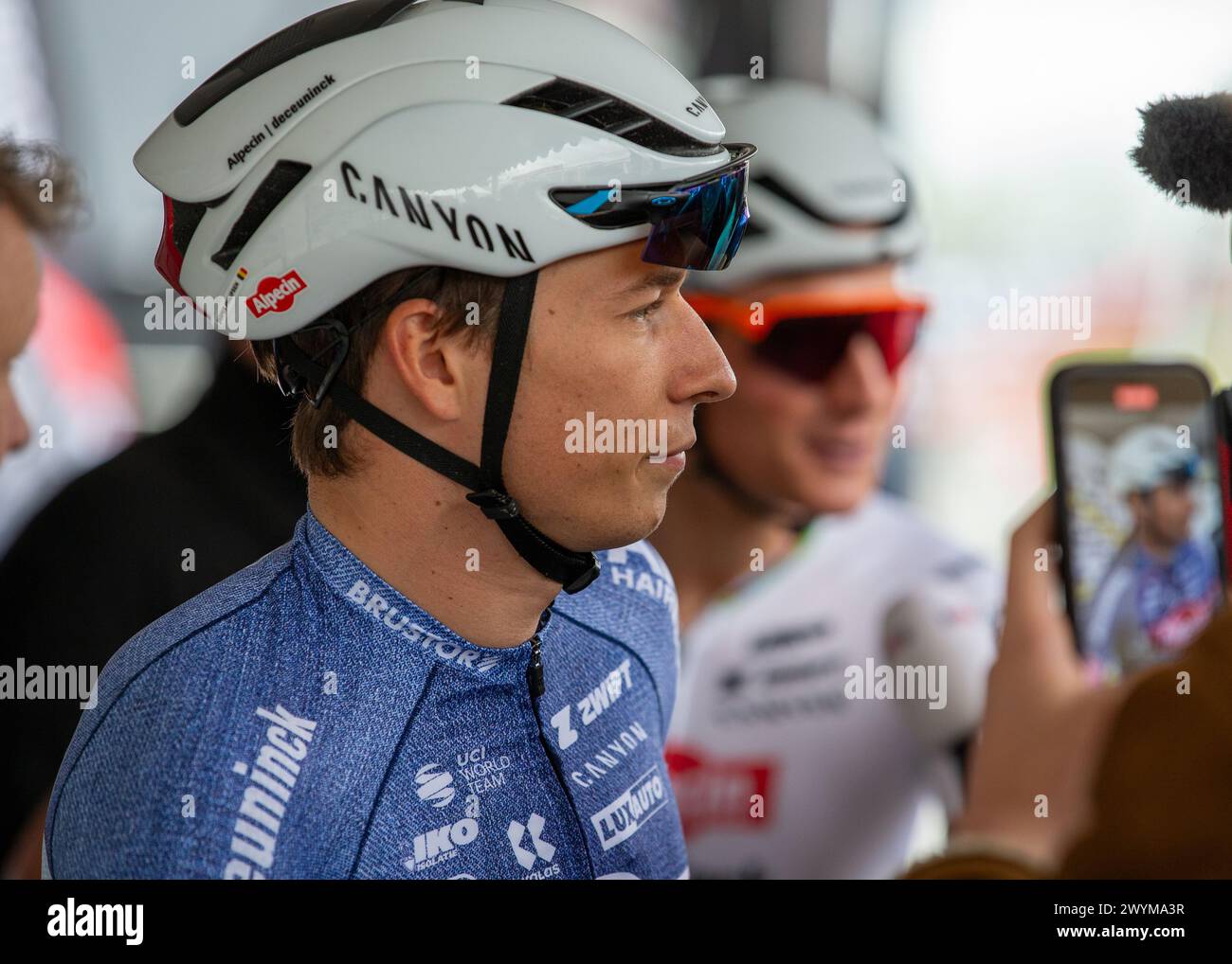 Jasper PHILIPSEN, Mathieu VAN DER POEL giving interview prior to the ...