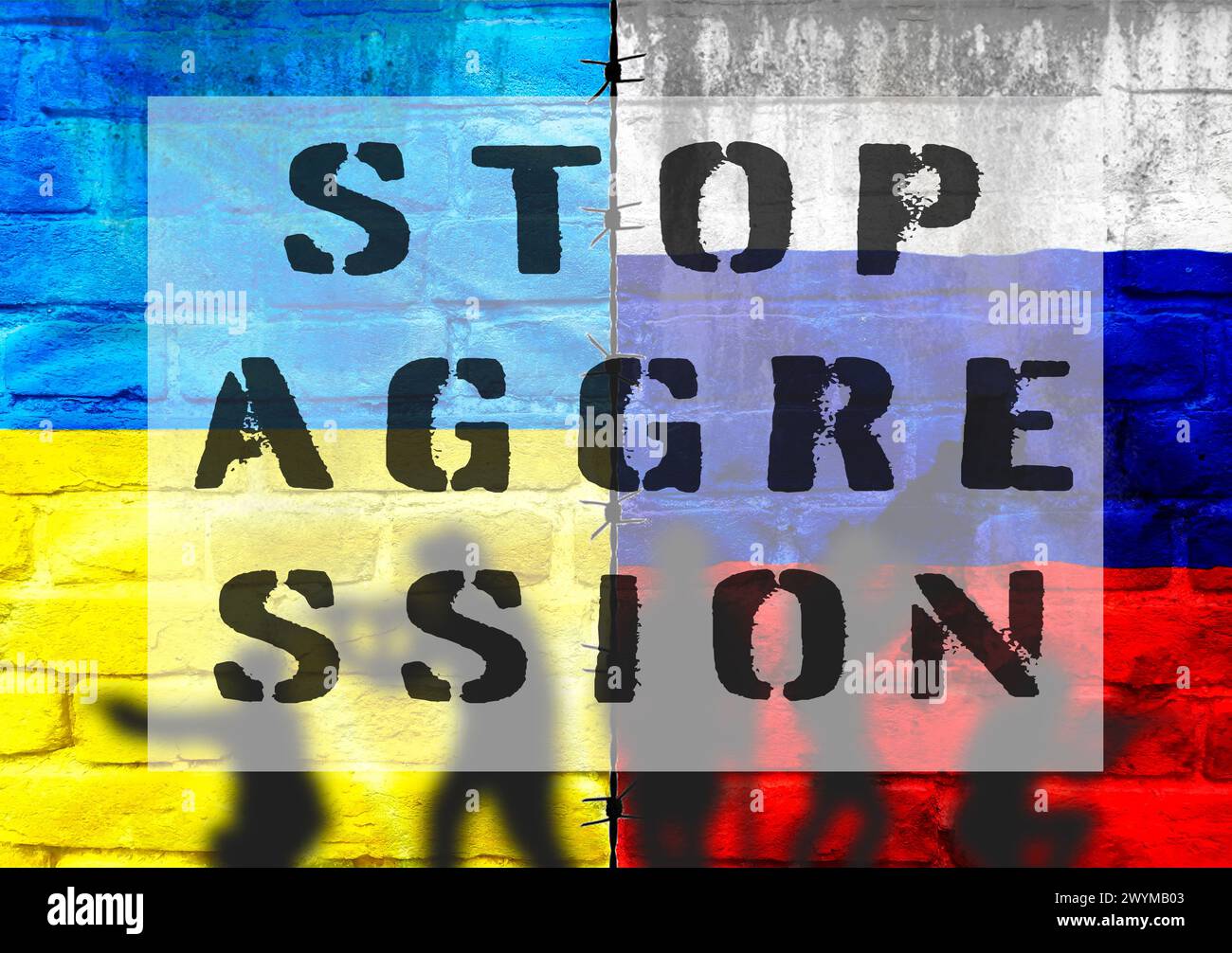 A poster with a red, white and blue background with the words Stop ...
