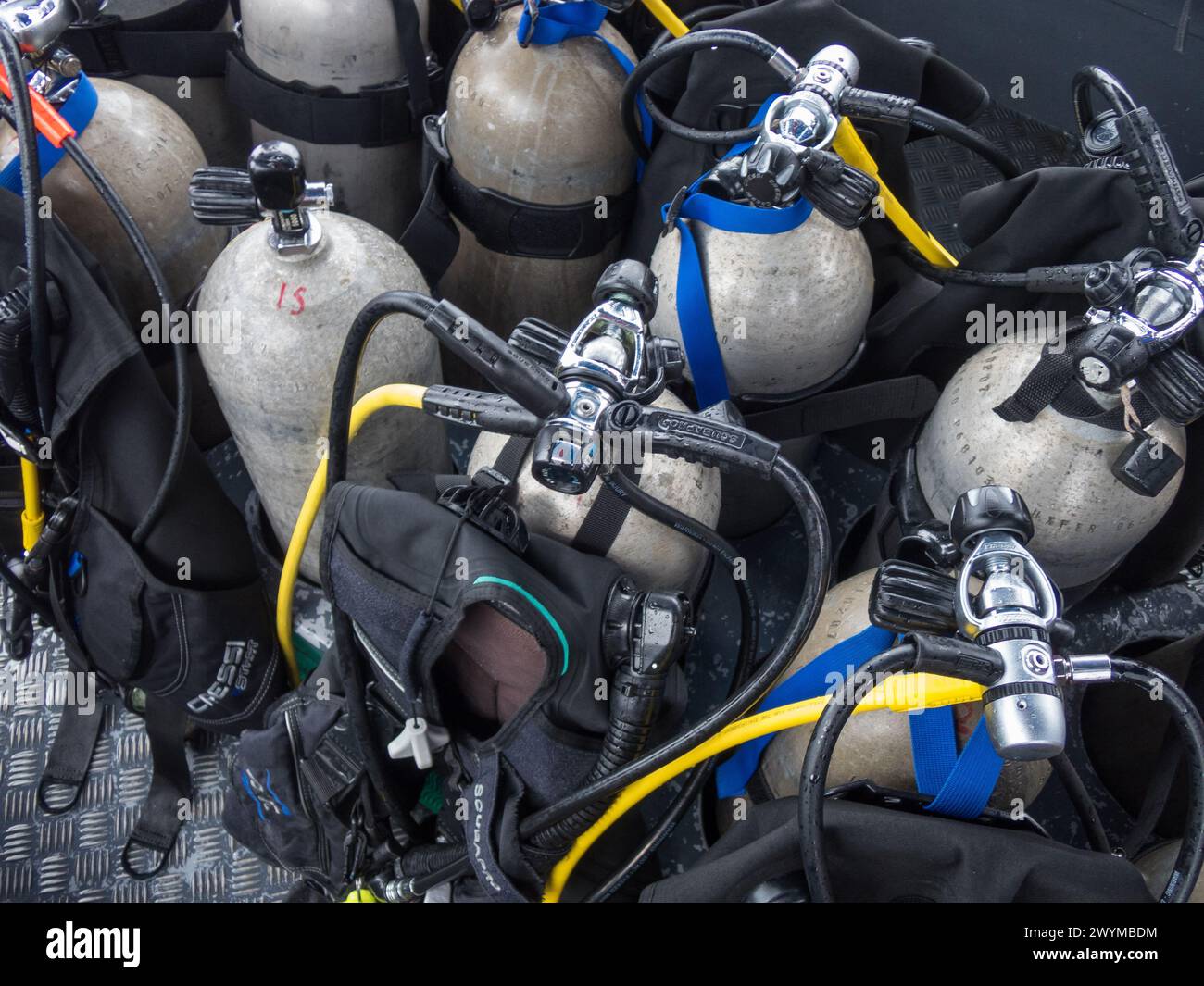 Oxygen bottles for divers, Costa Rica Stock Photo - Alamy