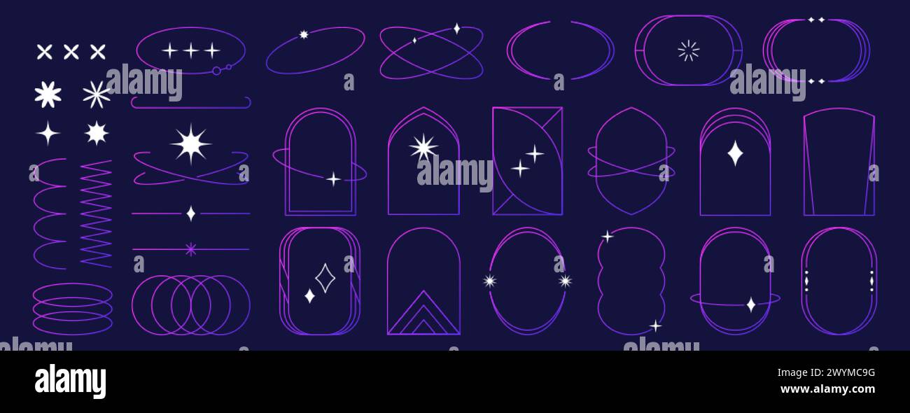 Set of aesthetic linear frames, trendy minimalist lines, arcs with ...