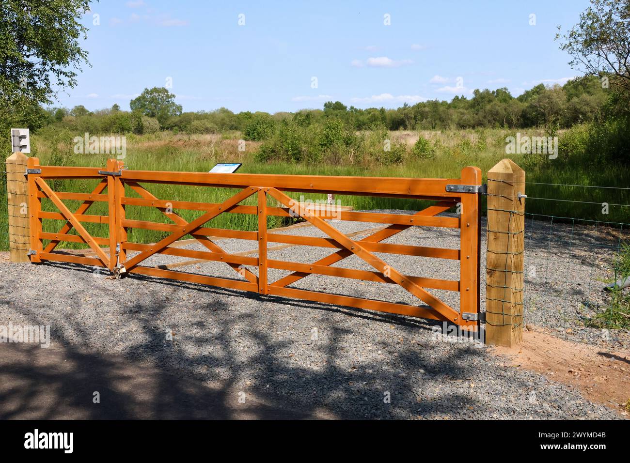 Wooden entrance gates RSPB Montiaghs Moss nature reserve Stock Photo ...