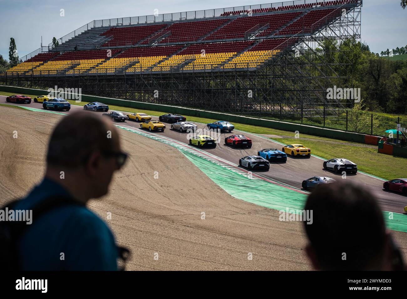 Imola, Bologna, Italy. 7th Apr, 2024. Lamborghini Parade with approx ...