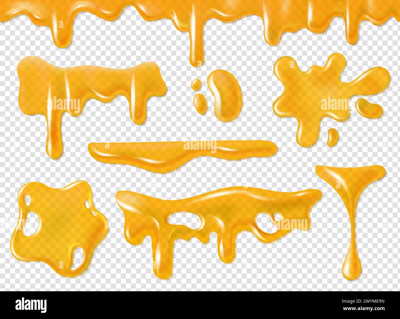 Honey drops and streaks. Yellow gold splash, flowing glossy sweet ...