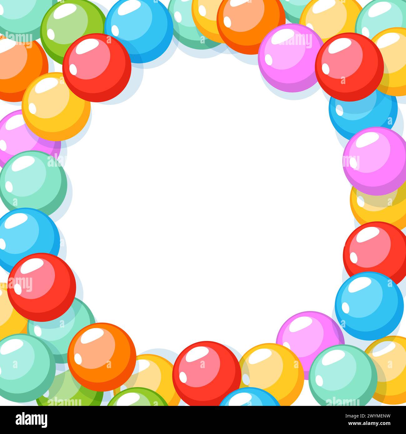 Cartoon gum balls background. Color round candies frame, kids yummy ...