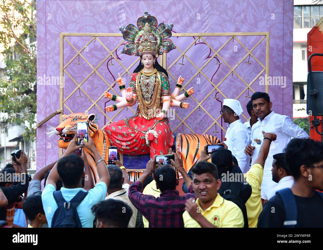 MUMBAI, INDIA - APRIL 7: Devotees carrying the Idol Goddess Durga for ...