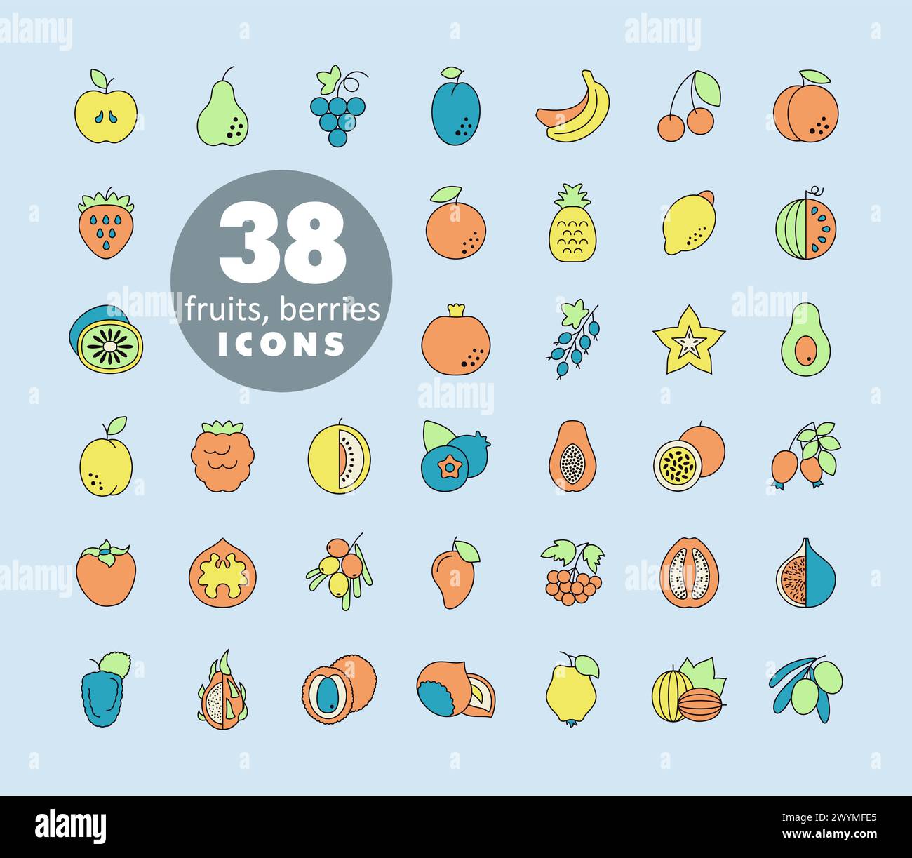 Set of Fruits and Berries vector icon. Graph symbol for food and drinks ...