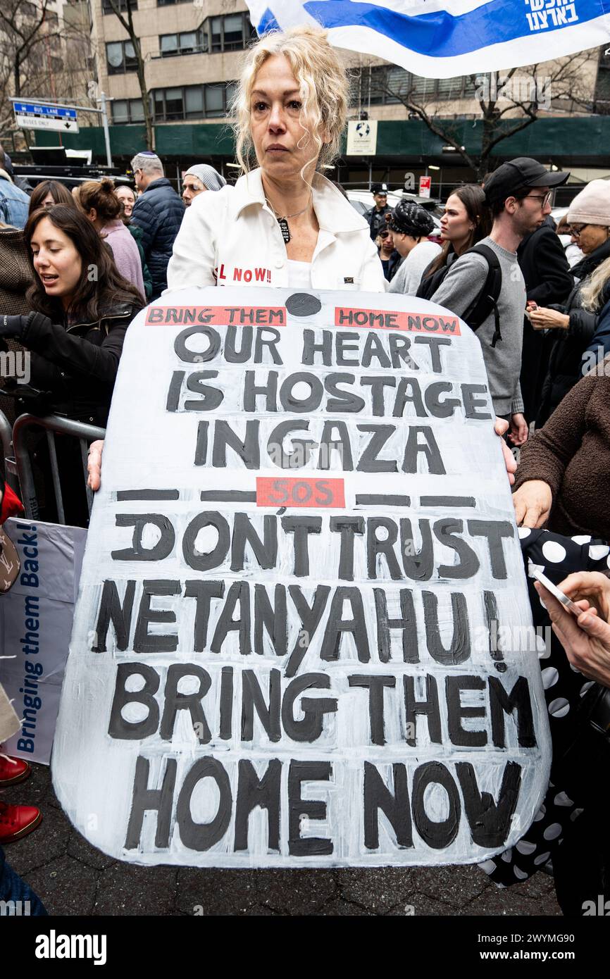 New York City, United States. 07th Apr, 2024. Woman holding a sign with ...