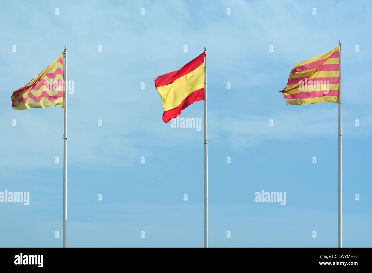 The image captures a moment of peaceful coexistence, with the flags of ...