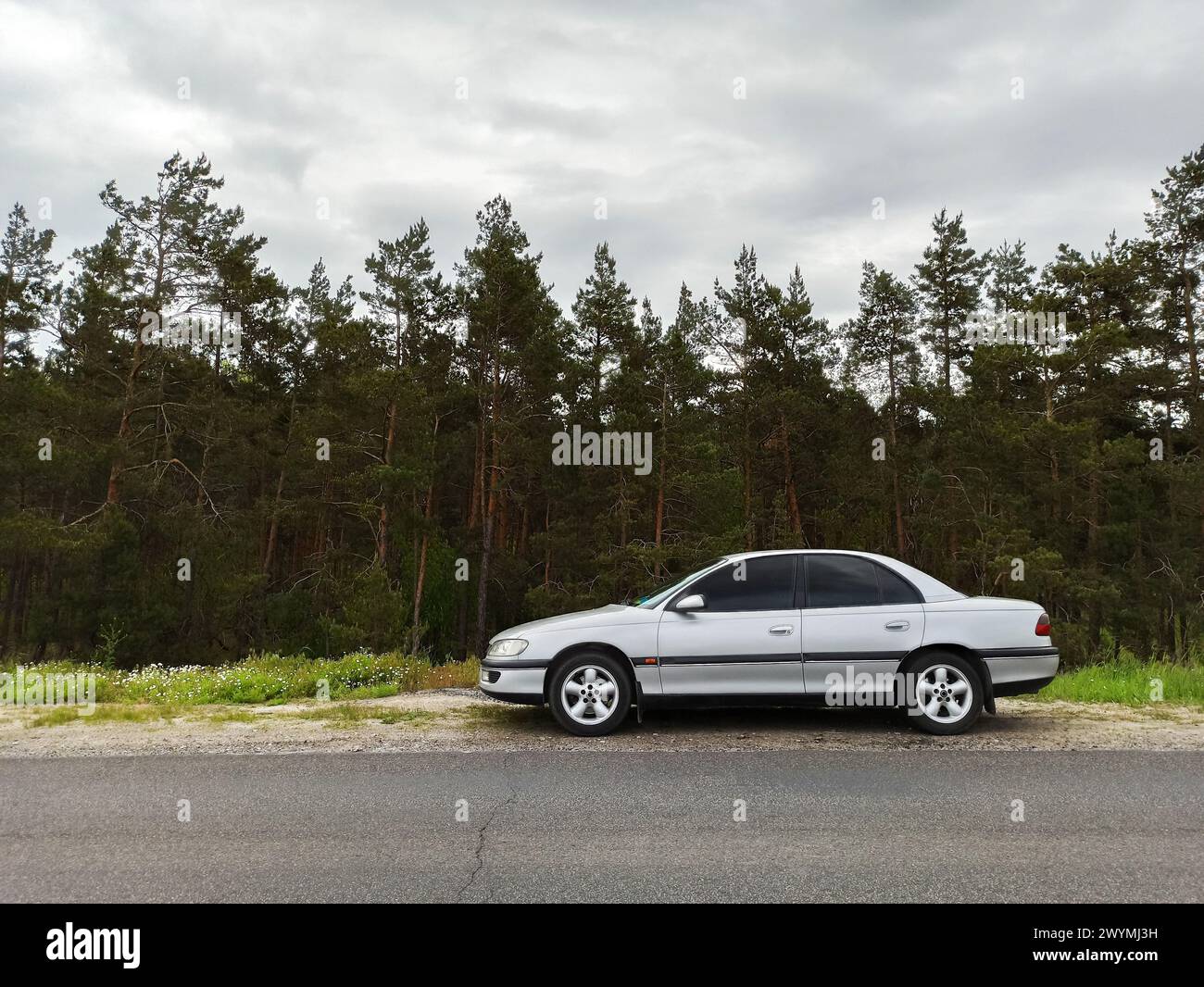 Gray sedan car Opel Omega Stock Photo - Alamy