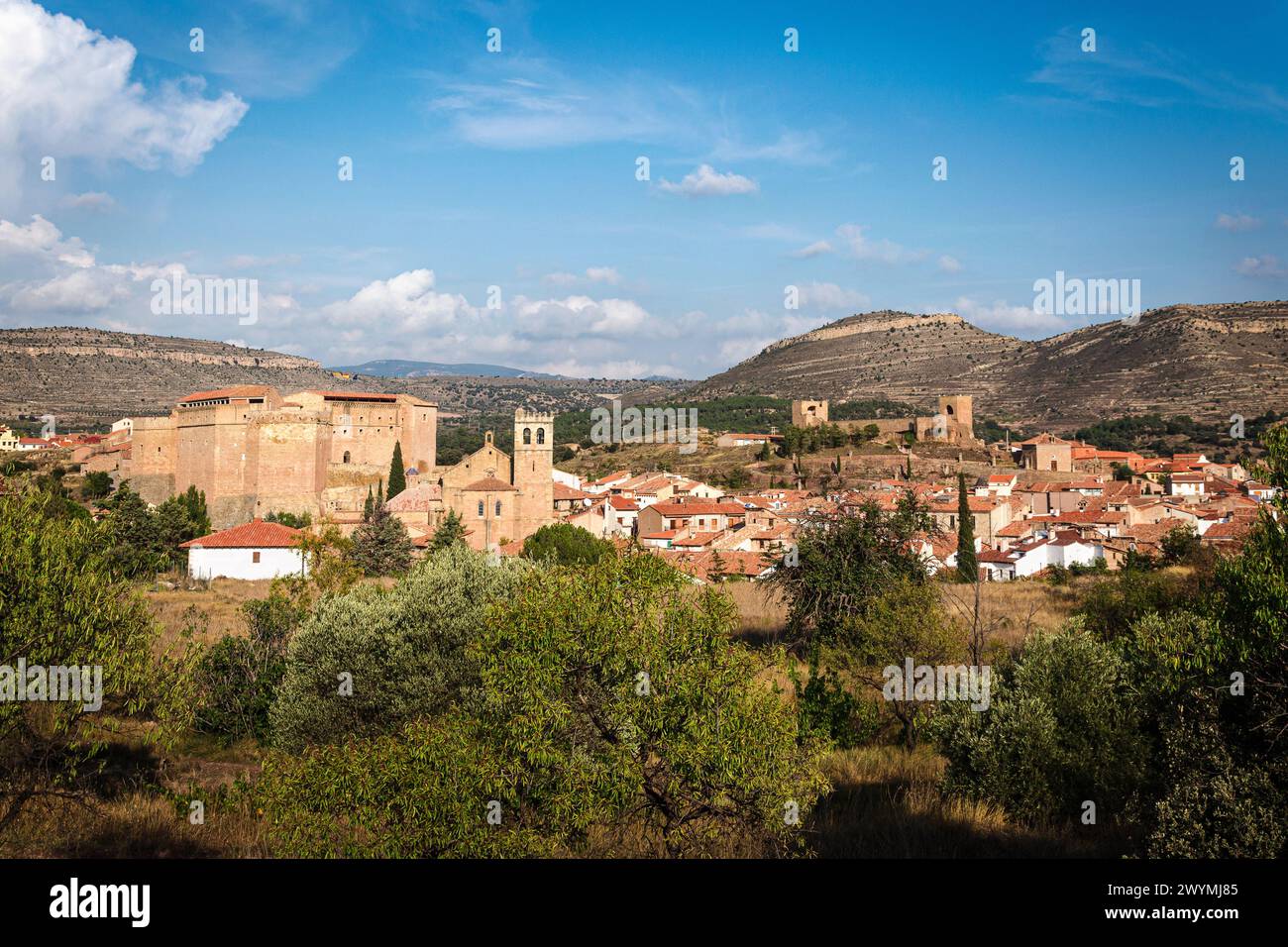 Mora de Rubielos city skyline with a view of the historical buildings ...