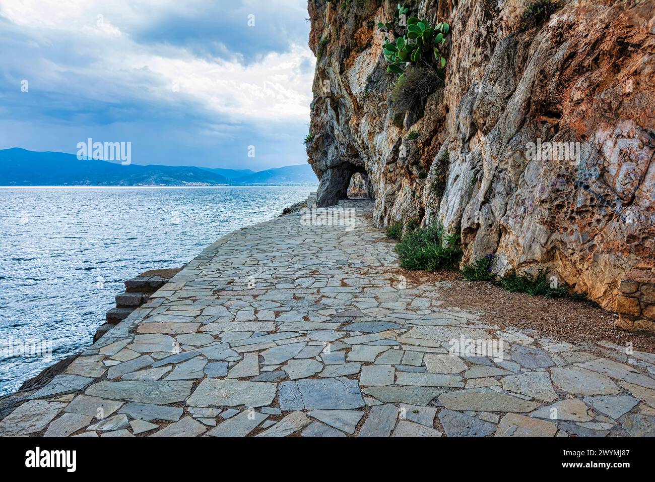 Nafplio, Greece. Walking path by the sea. The promenade of Arvanitia as ...