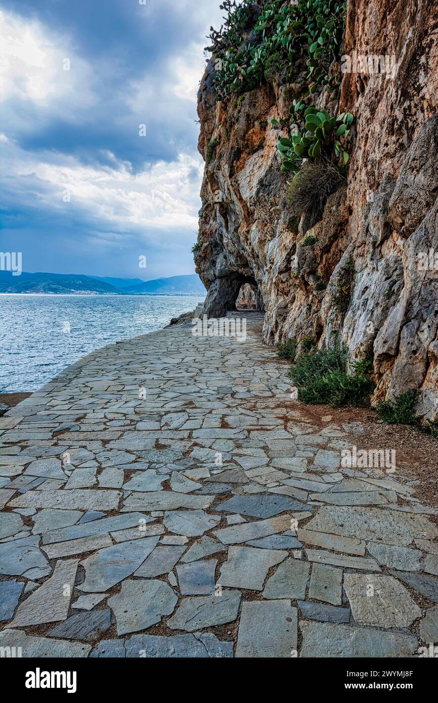 Nafplio, Greece. Walking path by the sea. The promenade of Arvanitia as ...