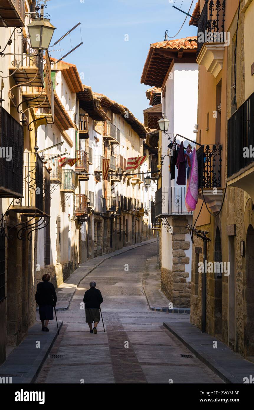 Street of the historical village of Rubielos de Mora, Teruel, Spain ...