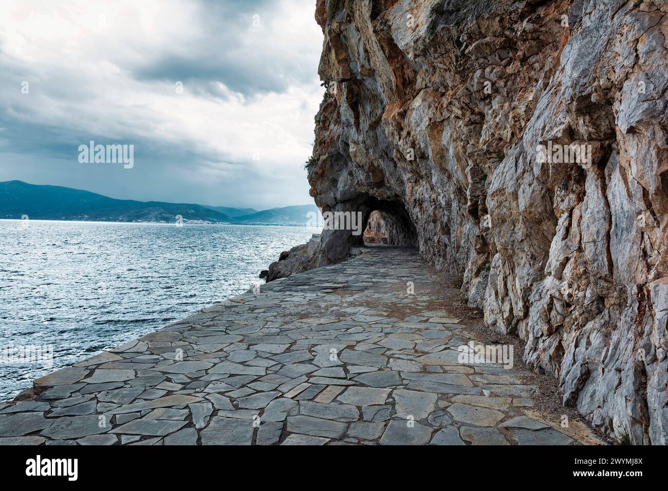 Nafplio, Greece. Walking path by the sea. The promenade of Arvanitia as ...