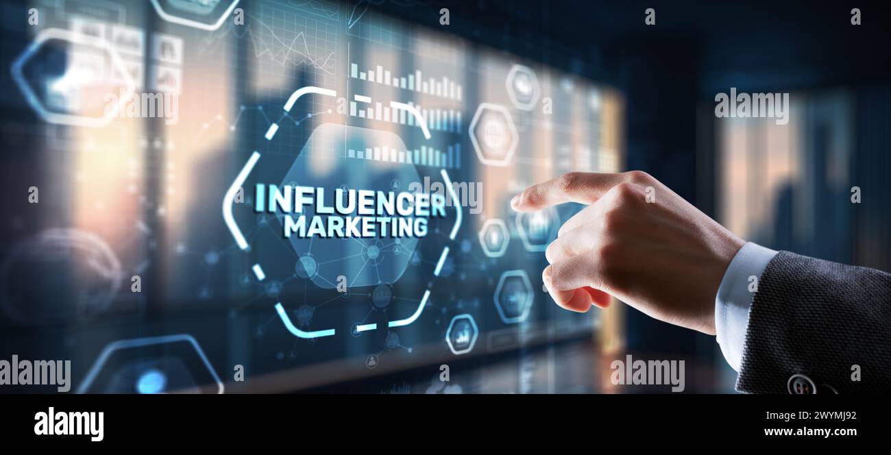 Influencer marketing concept. Promotion of goods or services through ...