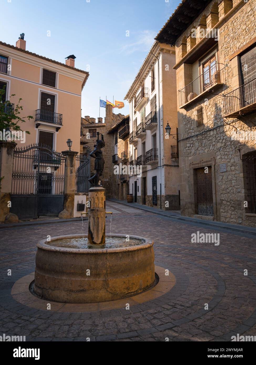Street of the historical village of Rubielos de Mora, Teruel, Spain ...