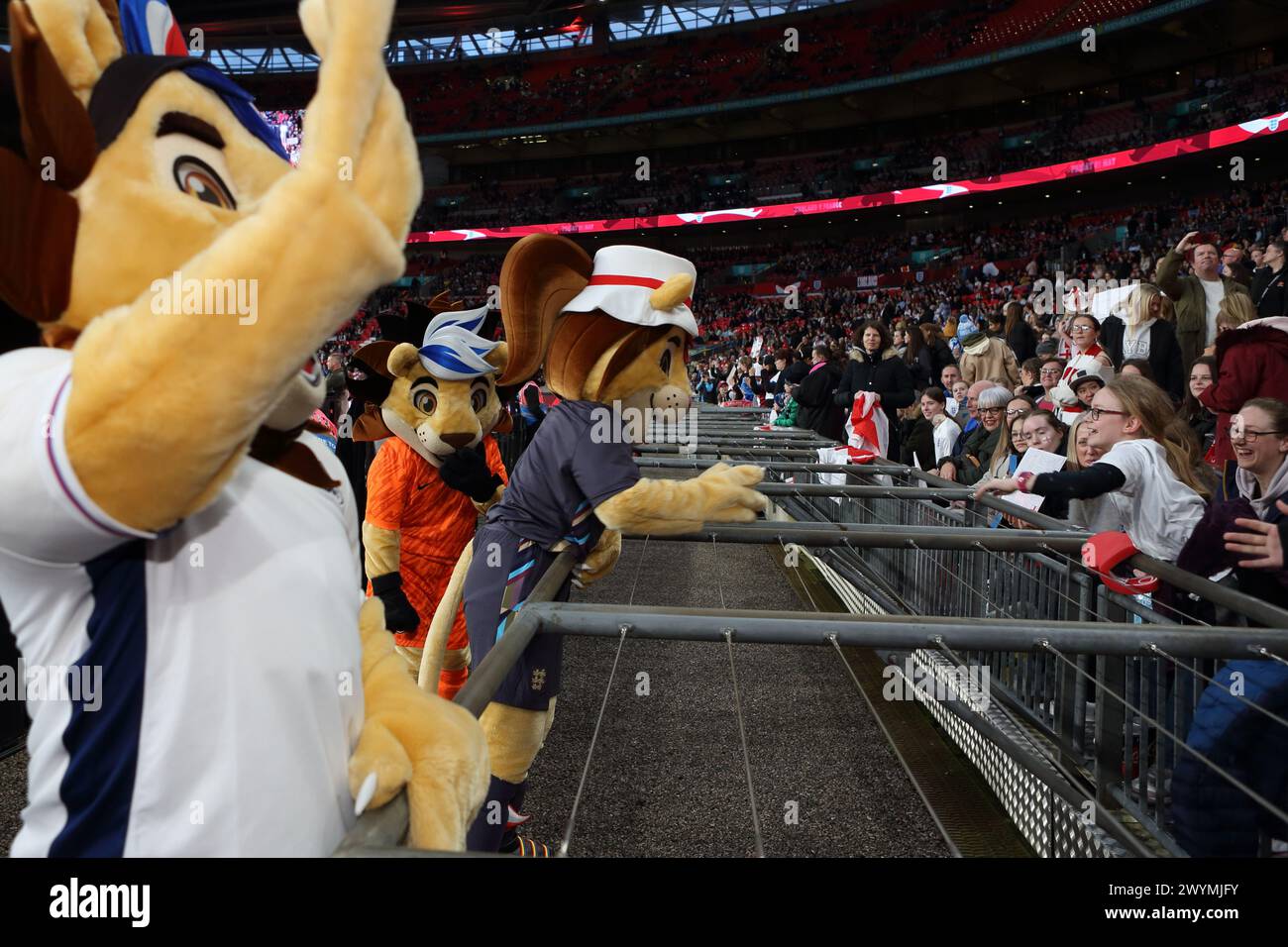 Official team mascots Three Lionesses engage with fans England v Sweden ...