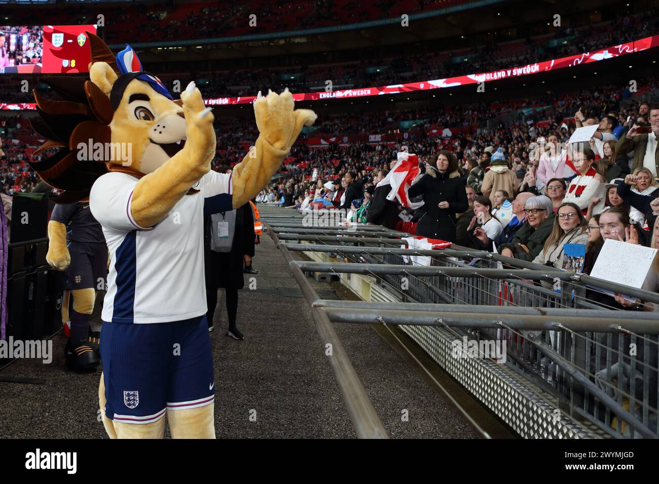 Official team mascots Three Lionesses engage with fans England v Sweden ...