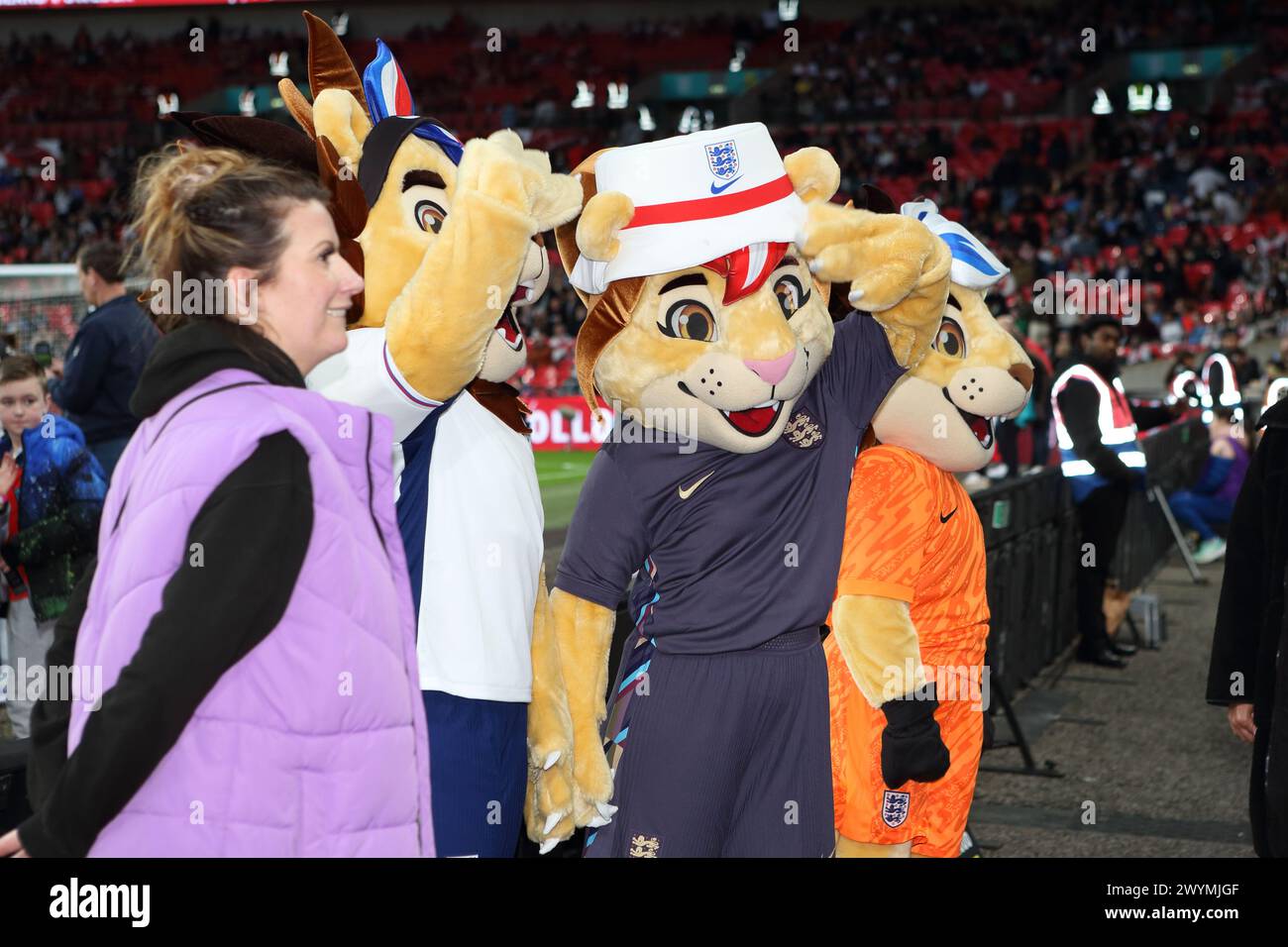 Official team mascots Three Lionesses engage with fans England v Sweden ...