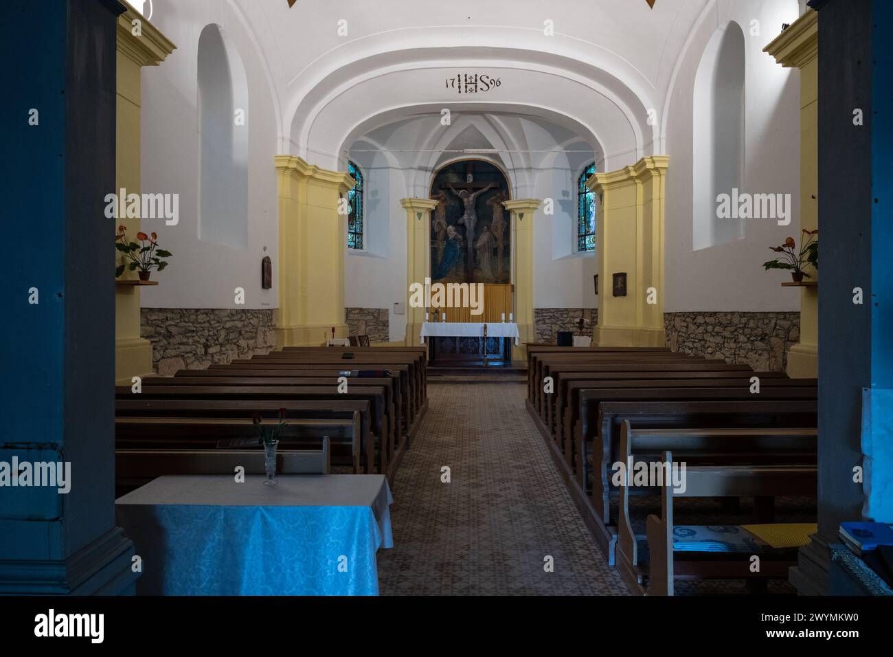 A serene view inside Chapel of the Holy Cross showcasing the simple ...