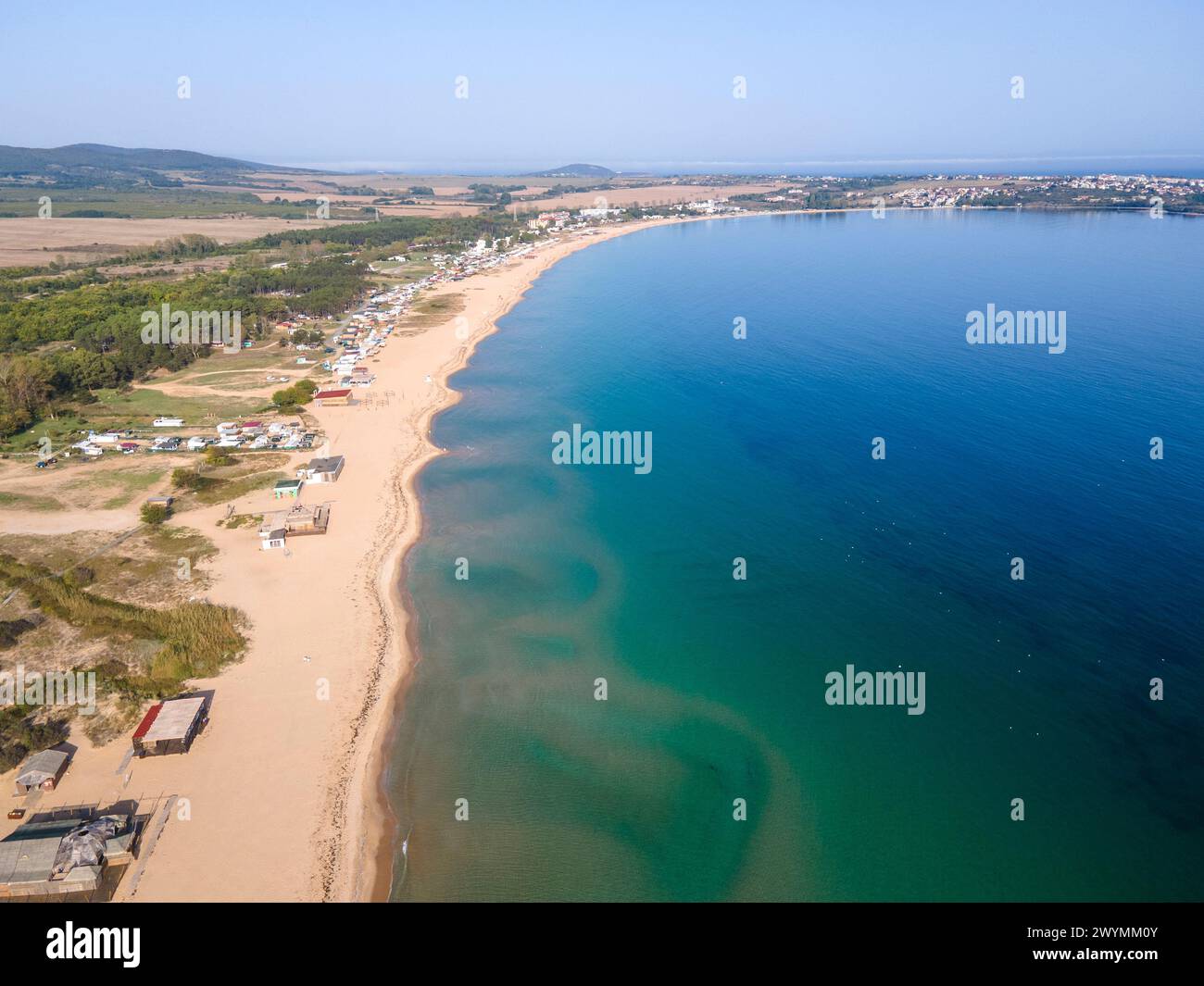 Aerial view of Gradina (Garden) Beach near town of Sozopol, Burgas ...