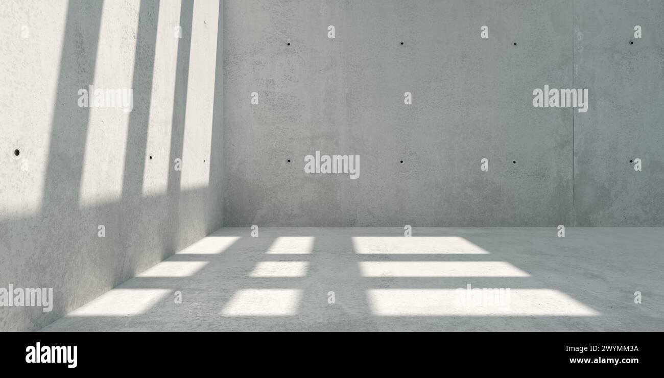 Abstract empty, modern concrete walls exterior room with sunlight ...
