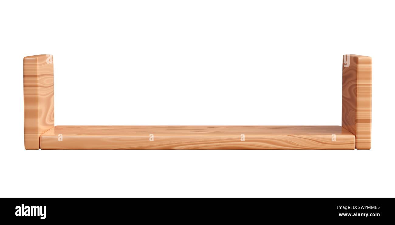 Empty wooden wall shelf. 3D render illustration Stock Photo - Alamy