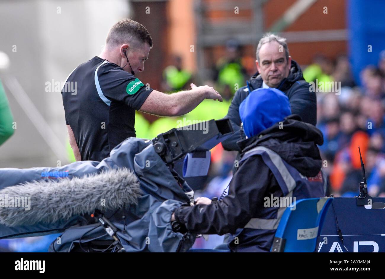 Glasgow, UK. 7th Apr, 2024. Referee John Beaton made three visits to ...