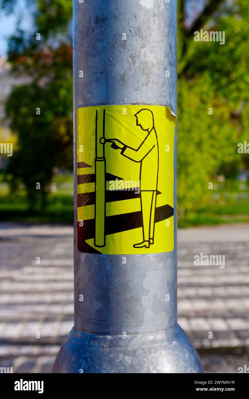 Pedestrian Crossing Sign Sticker in Prague, Czech Republic Stock Photo ...