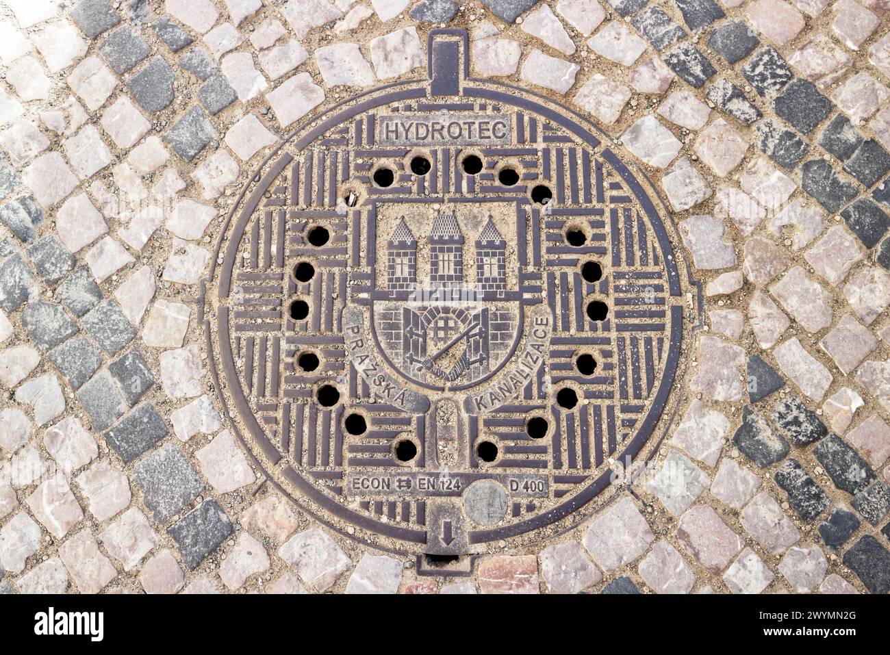 Drain Cover (Prazska Kanalizace) in Prague, Czech Republic Stock Photo ...