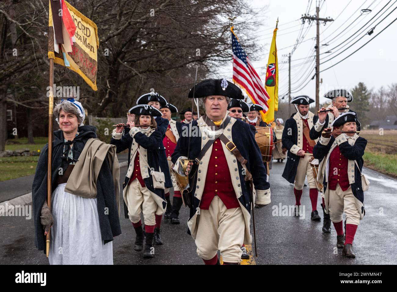 Reenactors with the Concord Minute Men marching in the parade for ...