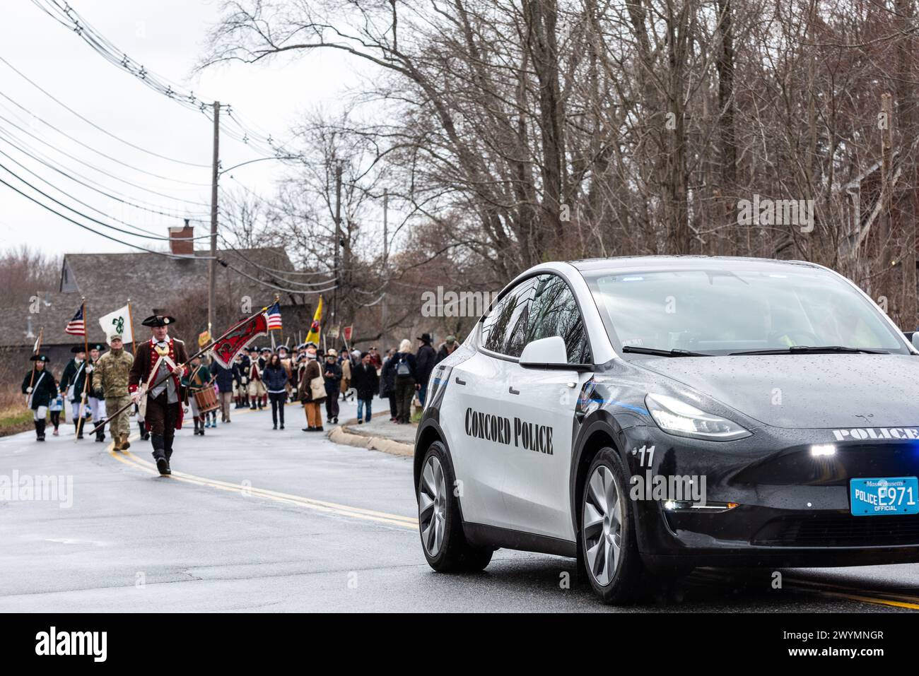 Concord Police leading the parade at the Meriam's Corner Exercise Stock ...