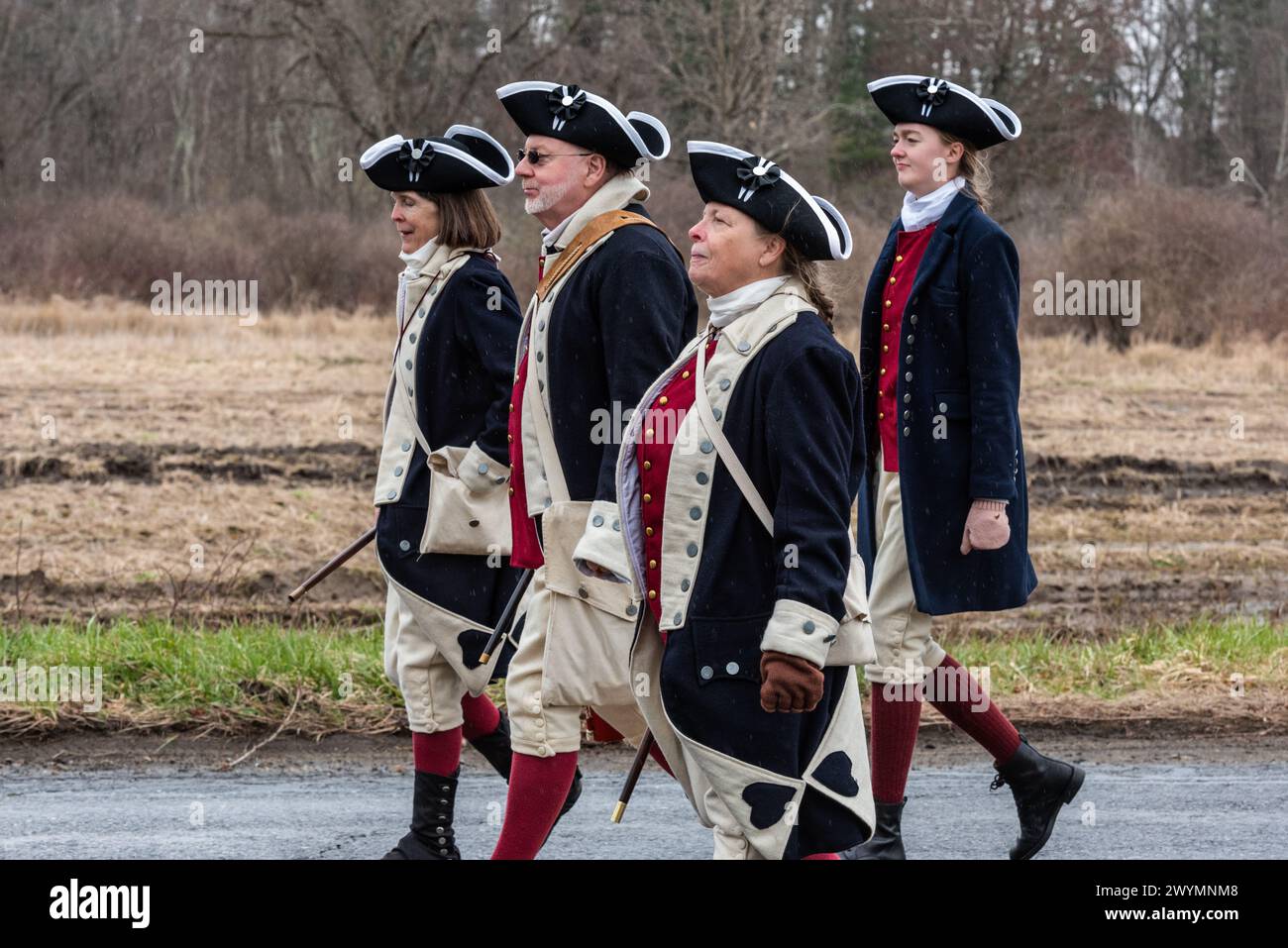 Reenactors with the Concord Minute Men, marching in the parade during ...