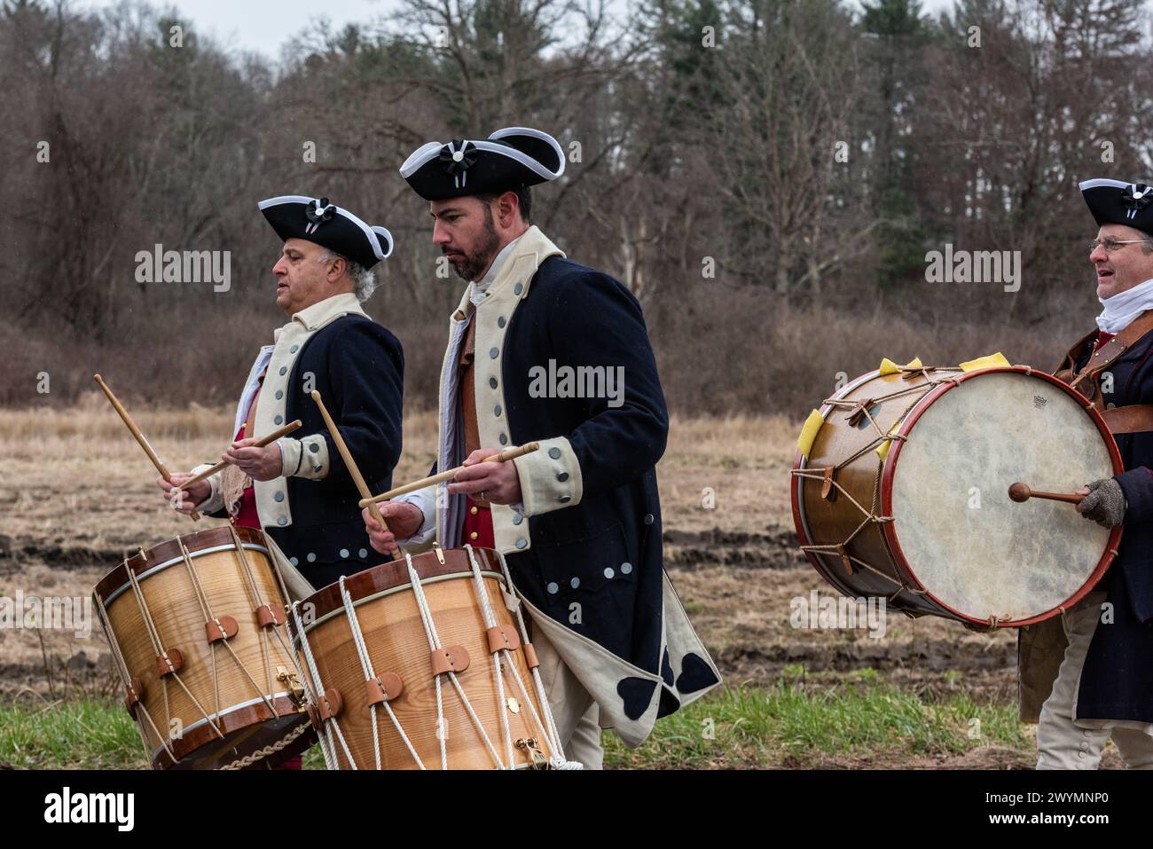 Drummers with the Concord Minute Men, marching in the parade during the ...