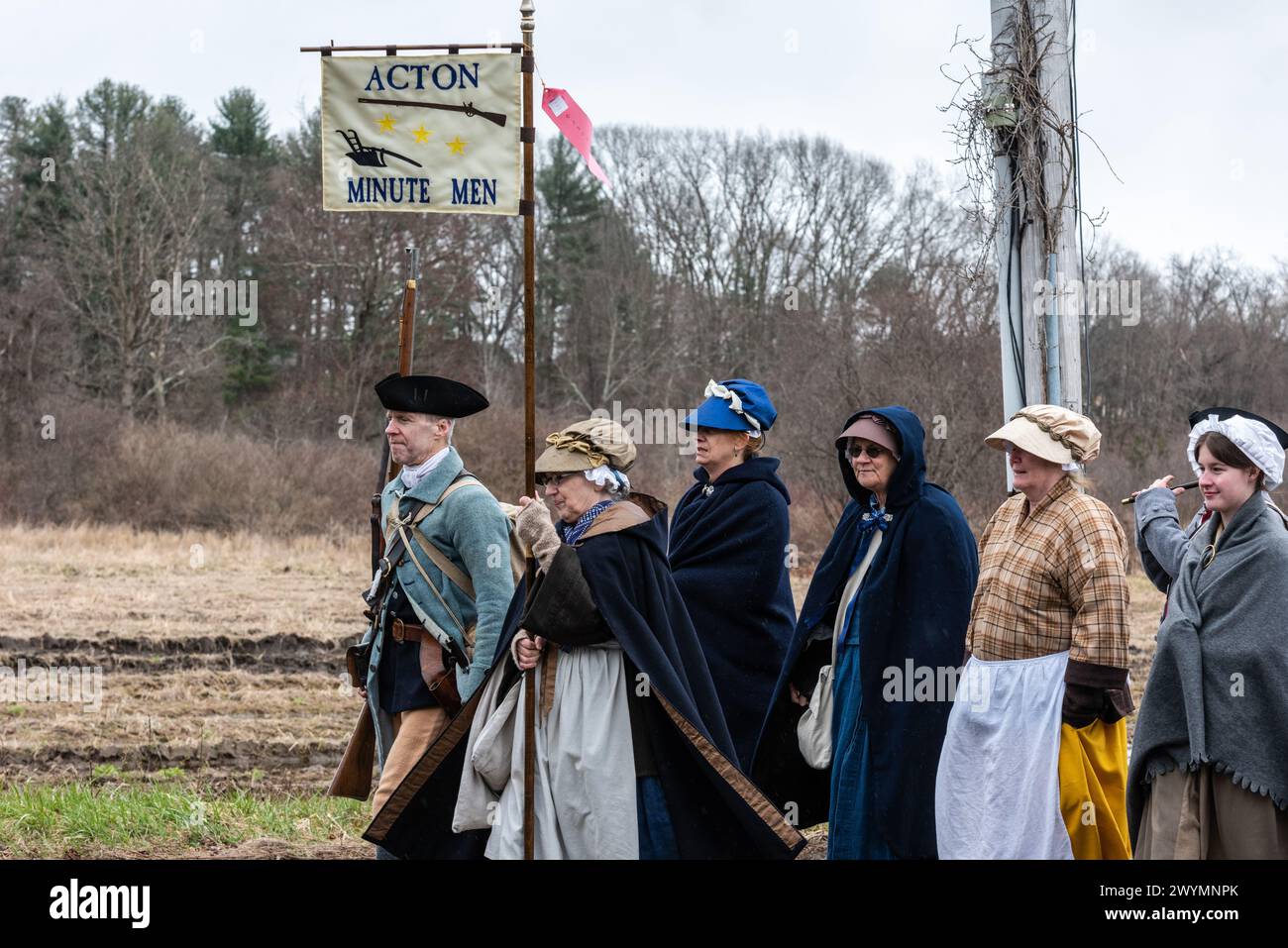 Reenactors with the Acton Minute Men, marching in the parade during the ...
