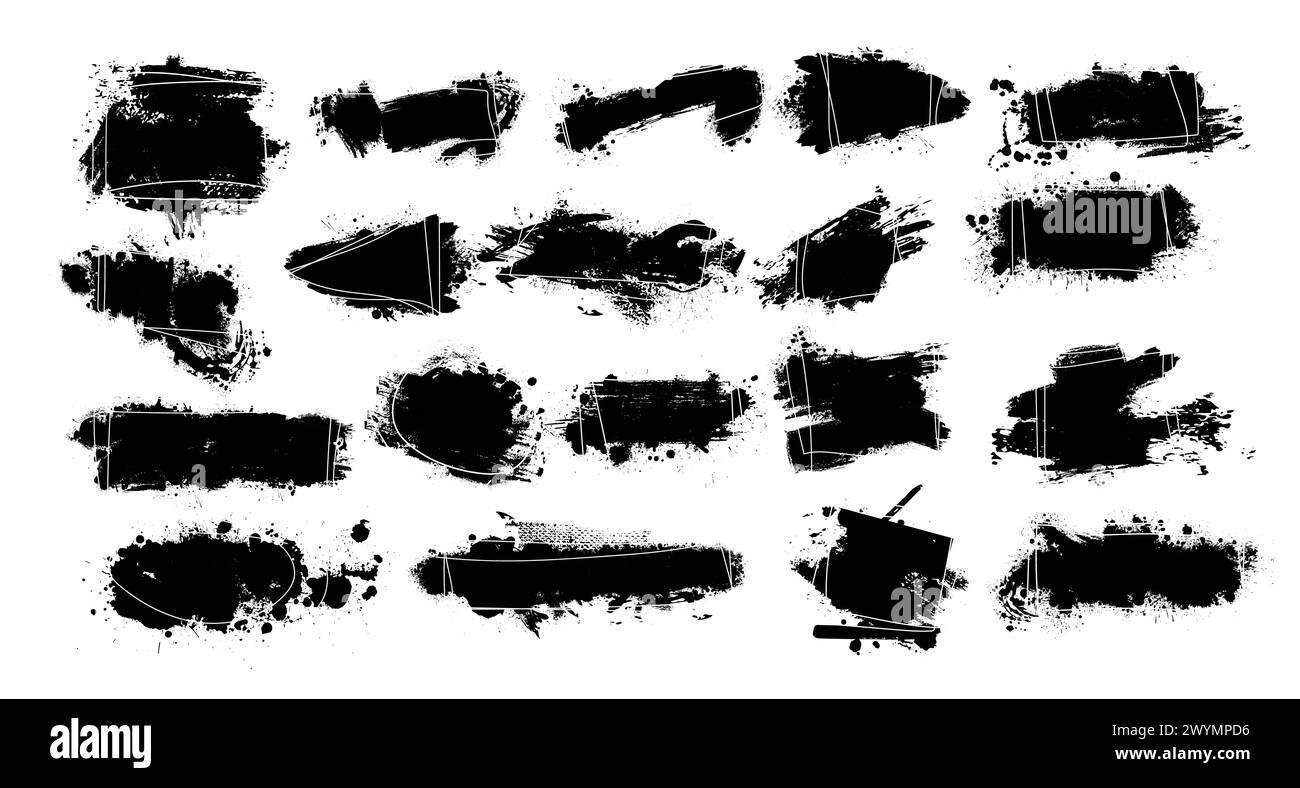 Black brush stroke set isolated on background. Paint brush stroke hand ...