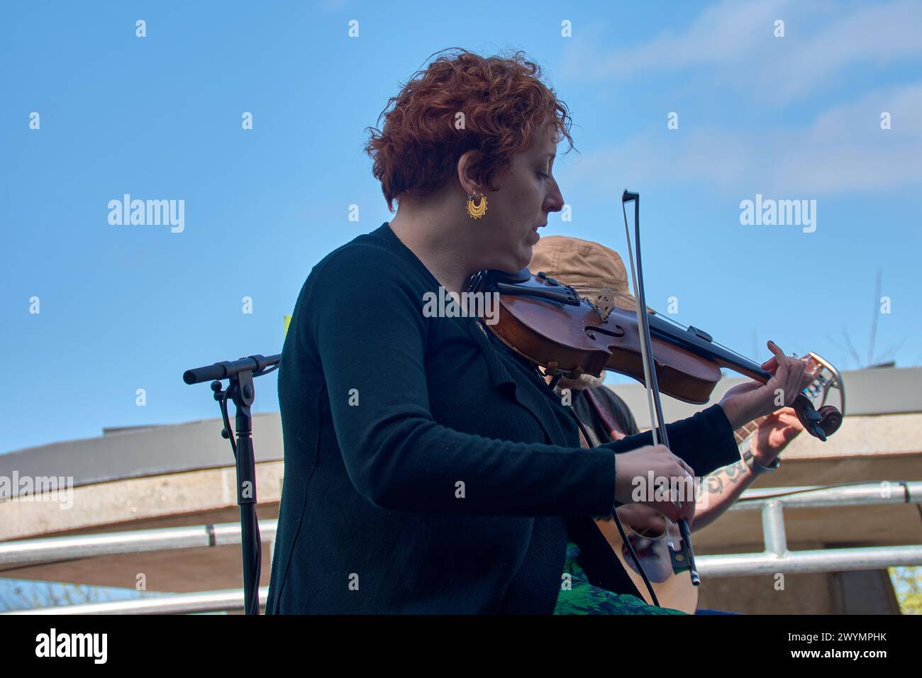 Vigo, Pontevedra, Spain; April 7, 2024; A woman belonging to a band ...
