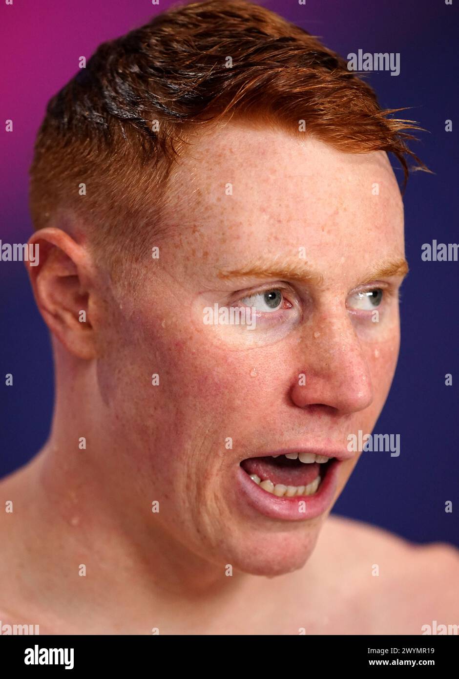 Thomas Dean speaks to the media after the Men's 200m Freestyle Paris ...