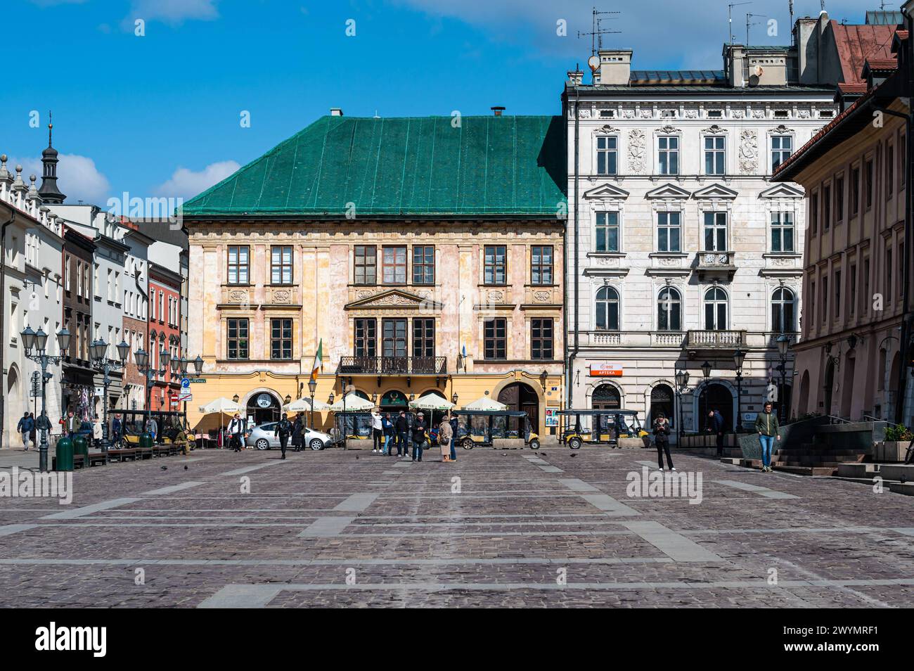 Krakow, Lesser Poland, March 19, 2024 - The Maly Rynek market square ...