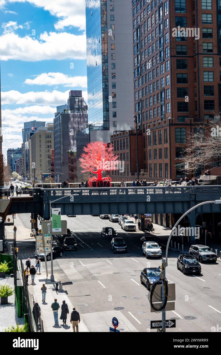 The old tree is a pink and red 25 foot tall sculpture comprised of man ...