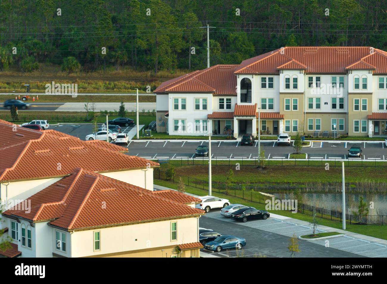 Aerial view of american apartment buildings in Florida residential area ...